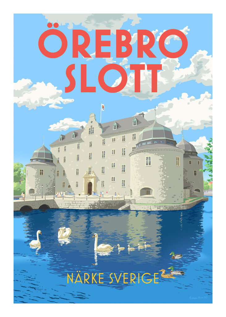 Örebro slott | Grafisk poster på Örebro slott och vallgraven